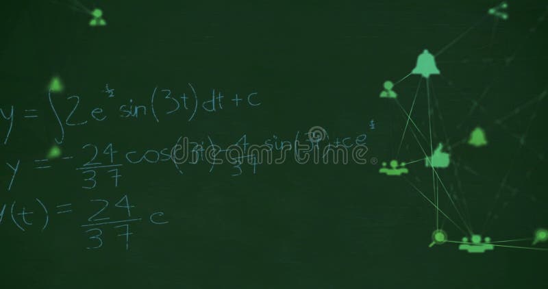 Image of Network of People and Media Icons Over Mathematical Equations ...