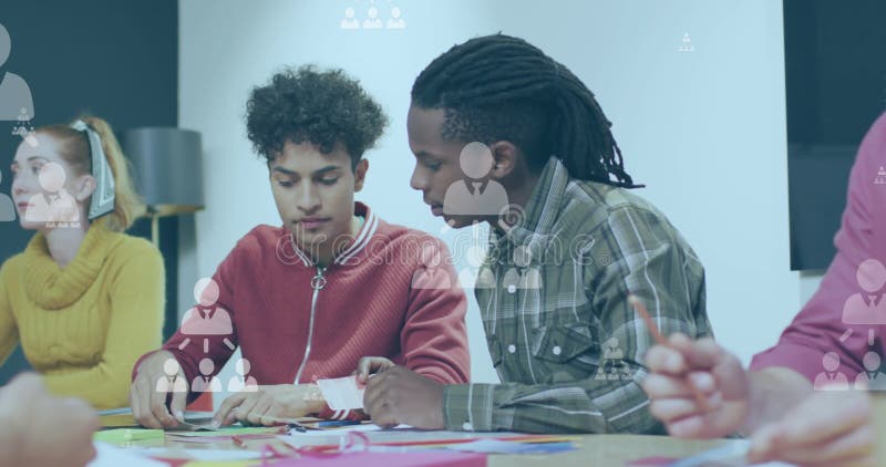 Image of Network of Profile Icons Floating Against Diverse Men ...