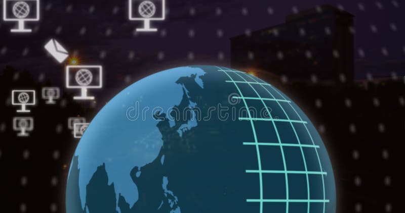 Image of Network of Screen Icons with Globes Over Globe Stock ...