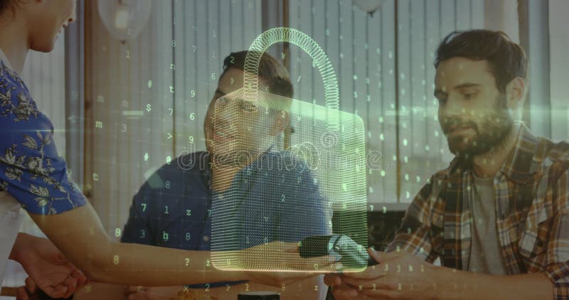 Image of Network Security Padlock Over People Using Payment Terminal ...