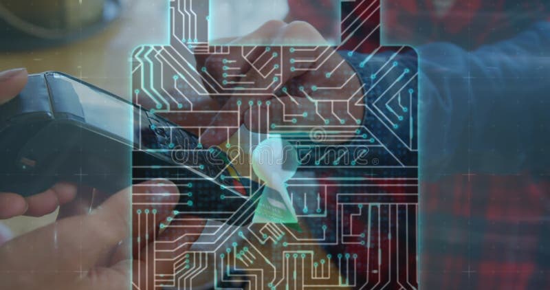 Image of Network Security Padlock Over People Using Payment Terminal ...