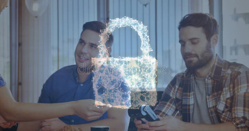 Image of Network Security Padlock Over People Using Payment Terminal ...