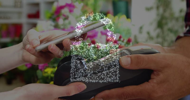 Image of Network Security Padlock Over People Using Payment Terminal ...