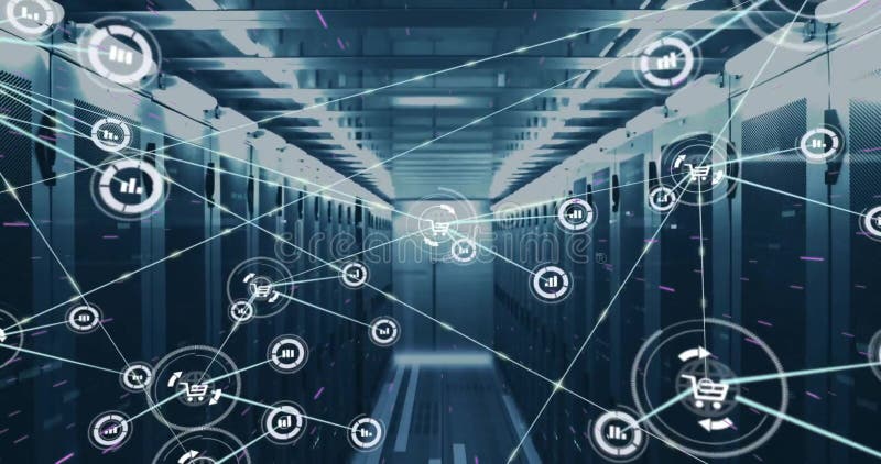 Image of Network of Shopping Cart and Data Processing Icons Over Server ...