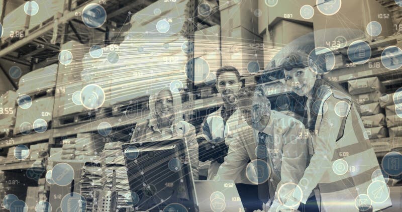 Image of Networks of Connections with Digital Icons Over People Using ...