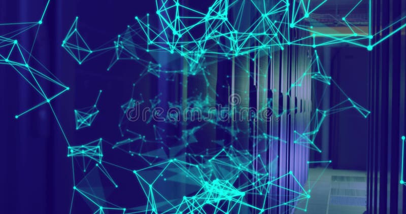 Image of Networks of Connections Over Tech Room with Computer Servers ...