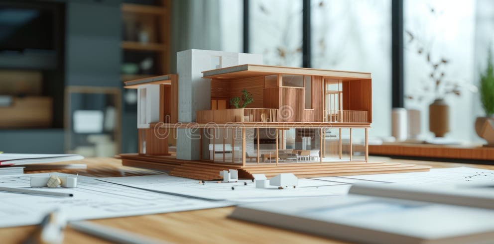 Image of New Model House on Architecture Blueprint Stock Image - Image ...