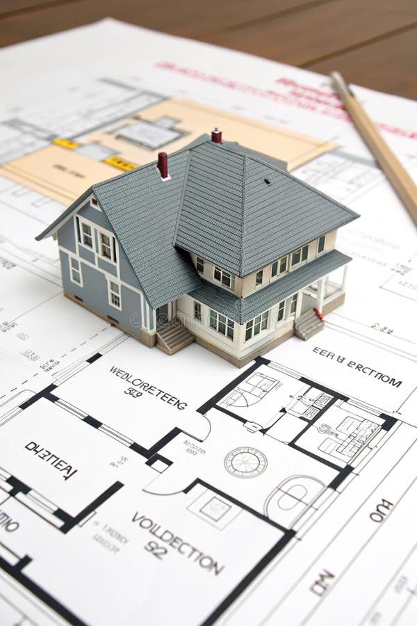 Image of New Model House on Architecture Blueprint Plan Stock ...