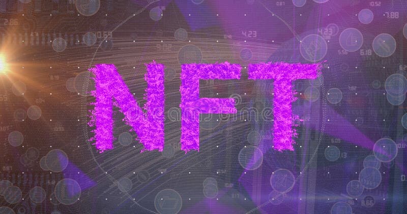 Image of Nft Over Icons, Lights and Lines on Violet Background Stock ...