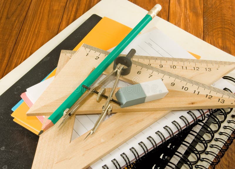 Image of Notebooks, Ruler and Pencil Close Up Stock Photo - Image of ...