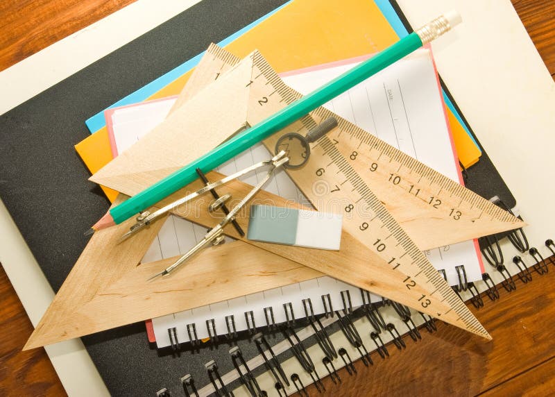 Image of Notebooks, Ruler and Pencil Close Up Stock Image - Image of ...