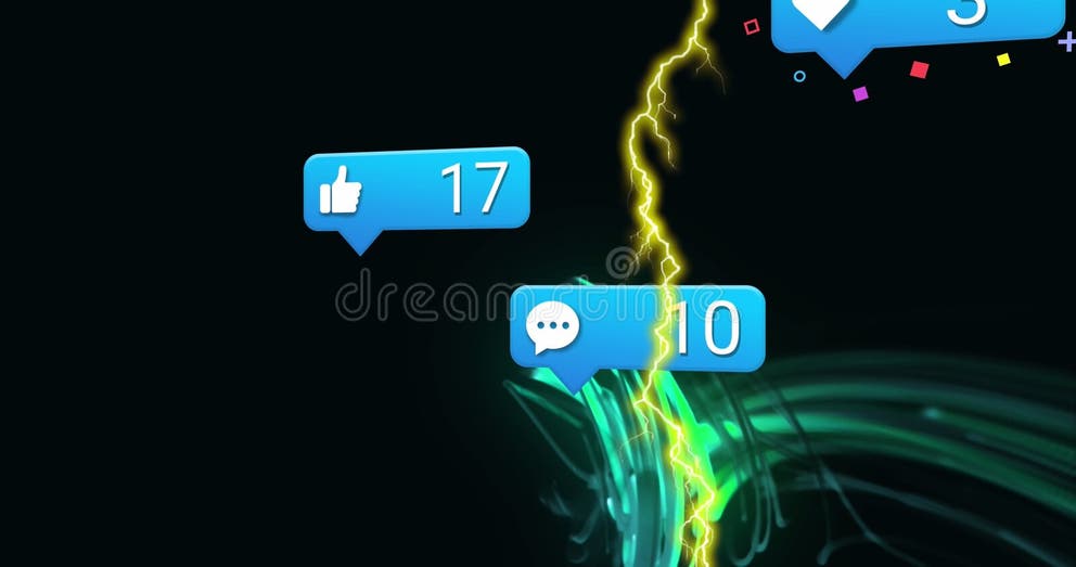 Image of Notification Bars, Lightning and Abstract Pattern Over Black ...