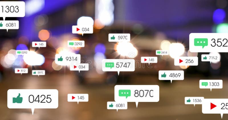 Image of Notification Icons with Increasing Numbers Over People Walking ...