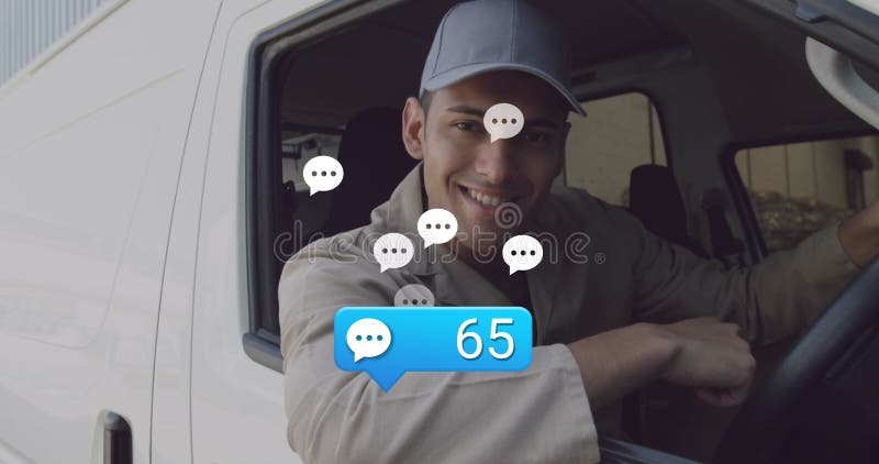 Image of Notification Label with Numbers and Speech Bubbles, Biracial ...