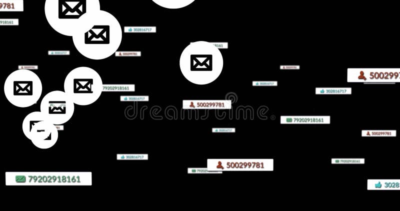 Image of Notification and Message Icons Moving on Black Background ...