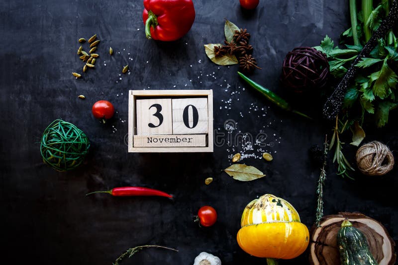 Image November 30th. Dark Background with Autumn Things Stock Image ...