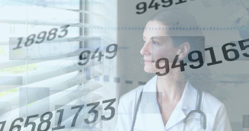 Image of Numbers Changing and Data Processing Over Female Doctor with ...