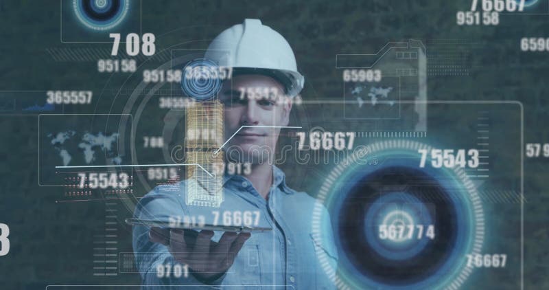 Image of Numbers Changing and Data Processing Over Male Engineer ...