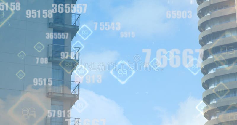 Image of Numbers Changing and 6g Text Over Modern Buildings Stock ...