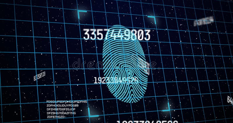 Image of Numbers Changing with Glowing Blue Fingerprint with Grid in ...