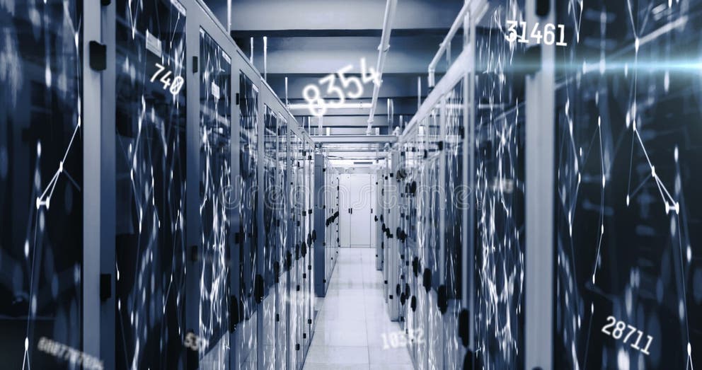 Image of Numbers Changing with Networks of Connections Over Tech Room ...