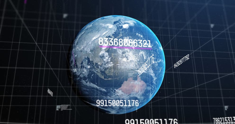 Image of Numbers Changing Over Earth in Universe Over Grid on Blue ...