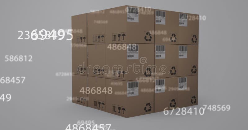 Image of Numbers Changing Over Stack of Cardboard Boxes in Background ...