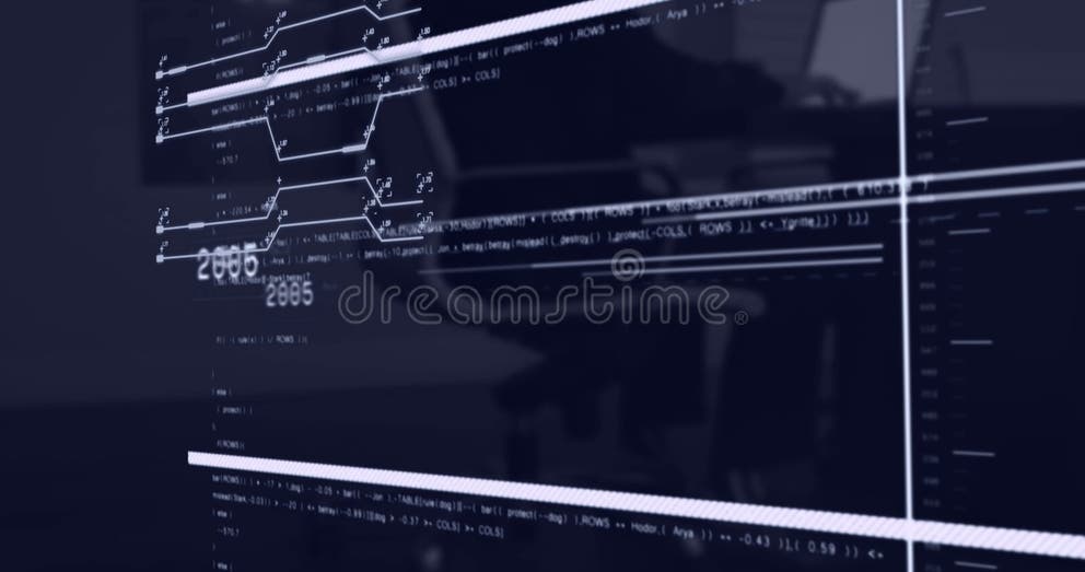 Image of Numbers, Circuit Board Patterns, Computer Language, Midsection of Man Working on Laptop ...