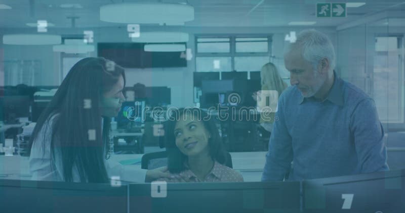 Image of Numbers Floating with Diverse Colleagues Working Together in ...