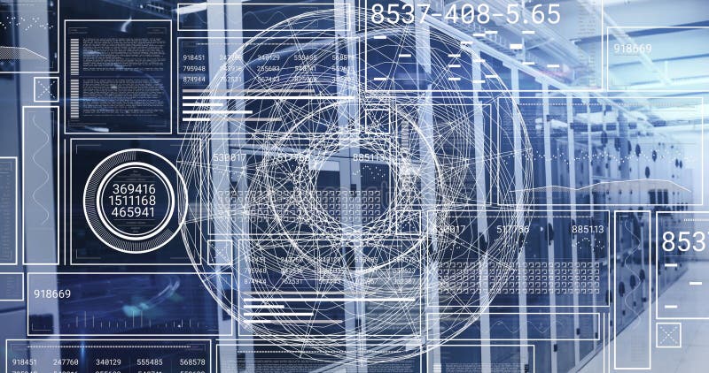 Image of Numbers, Globe and Data Processing on Screen Over Computer Servers Stock Image - Image ...