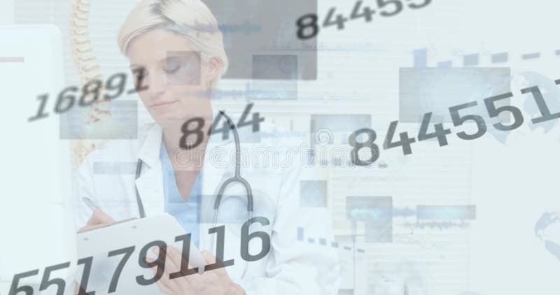 Image of Numbers Processing and Statistics Over Female Doctor with ...