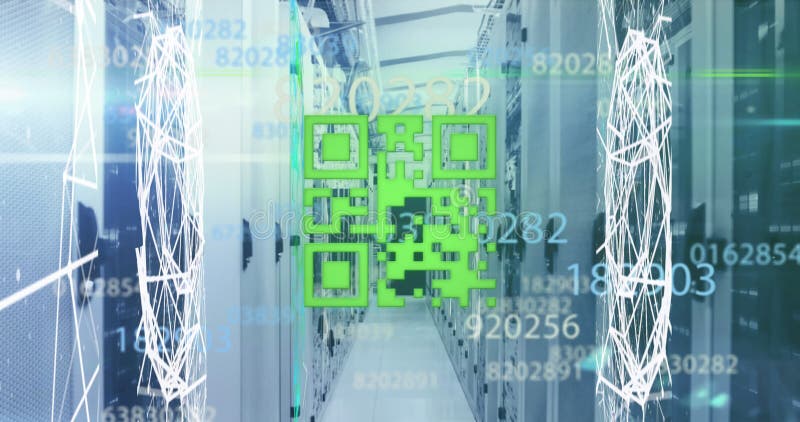 Image of Numbers and Qr Code Over Servers Stock Illustration ...