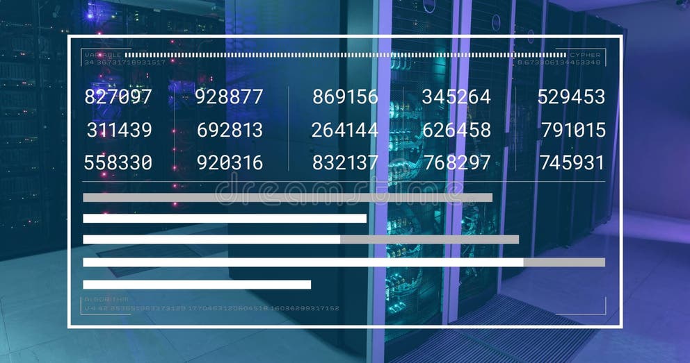 Image of Numbers on Screen Over Data Server Racks Stock Illustration ...