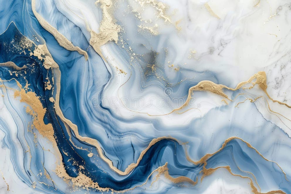 Image of Ocean Blue Agate Marble Pattern with Golden Veins. Texture for ...