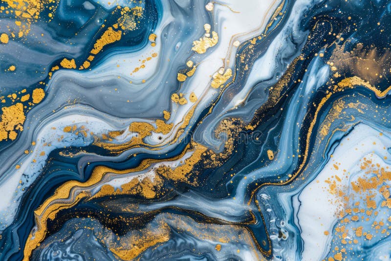 Image of Ocean Blue Agate Marble Pattern with Golden Veins. Texture for ...