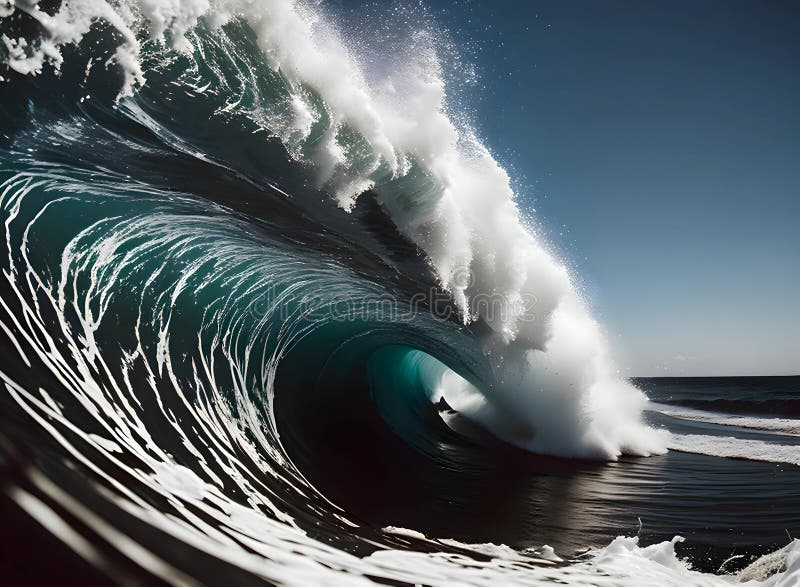Image of an Ocean Wave Breaking at Different Weather with Some Scene ...