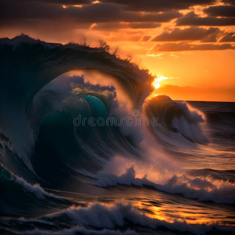 Image of an Ocean Wave Breaking at Different Weather with Some Scene ...