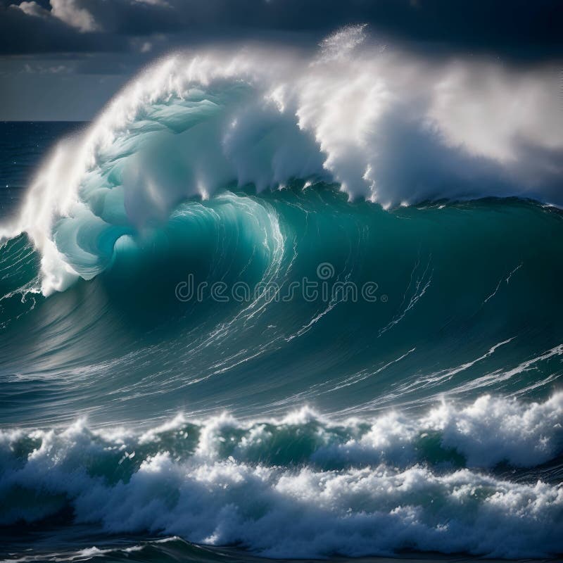 Image of an Ocean Wave Breaking at Different Weather with Some Scene ...