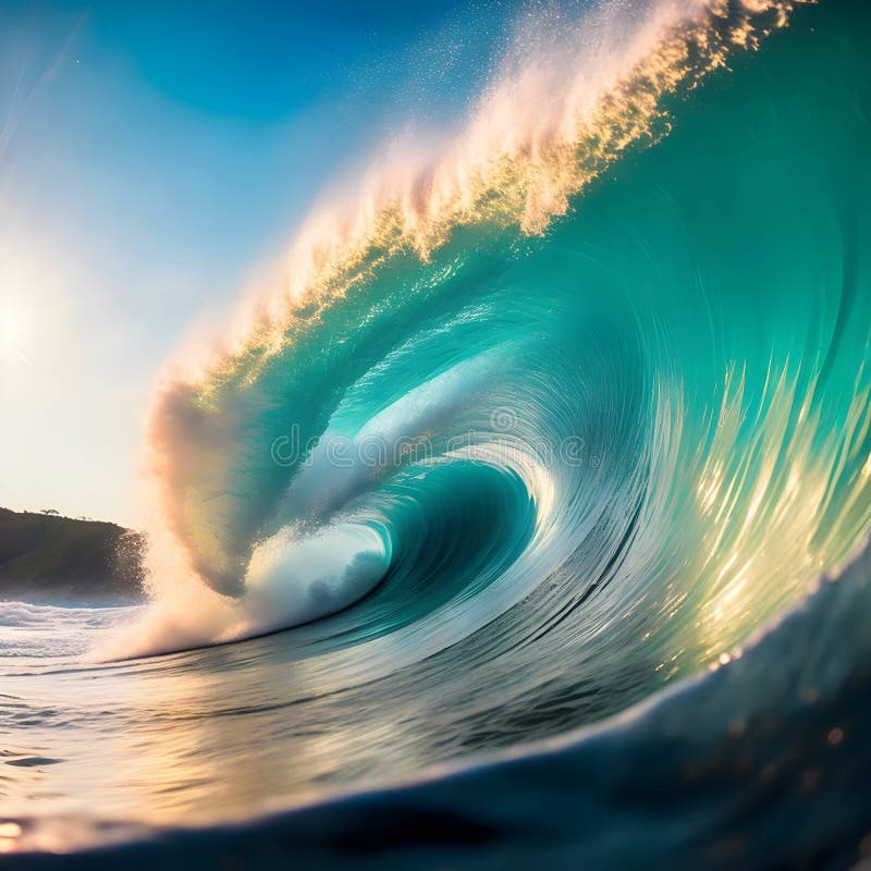 Image of an Ocean Wave Breaking at Different Weather with Some Scene ...