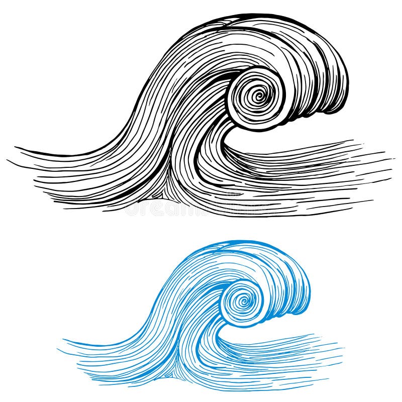 Ocean Wave Drawing Design Element Stock Vector - Illustration of white ...
