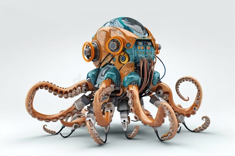 Image of an Octopus Drawing Using a Brush and Black Ink on White ...