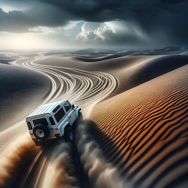 Image of a Off-road Vehicle Racing in the Desert,winding Curve with ...