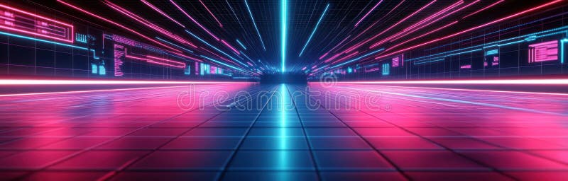Futuristic Neon Cyber Grid Wallpaper with Vibrant Colors and Intricate ...
