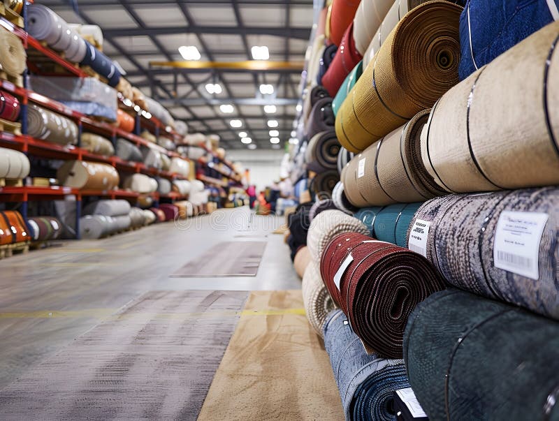 Detailed Carpet Roll Inventory in Commercial Warehouse Setting Stock ...