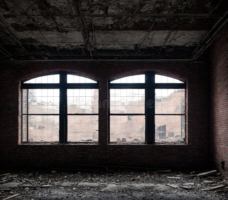 An Image of an Old, Abandoned Building with Large Windows on Either ...
