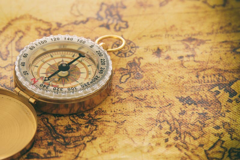 Image of Old Compass Over Vintage Map. Selective Focus. Stock Photo ...