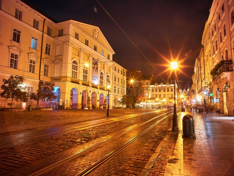 Image of Old European City at Night Stock Image - Image of landmark ...