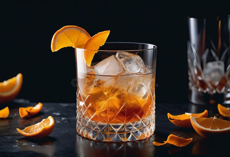 An Image of an Old Fashioned Cocktail in a Rocks Glass Stock ...