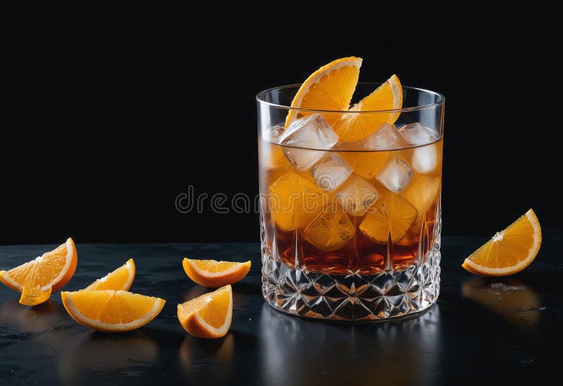 An Image of an Old Fashioned Cocktail in a Rocks Glass Stock ...