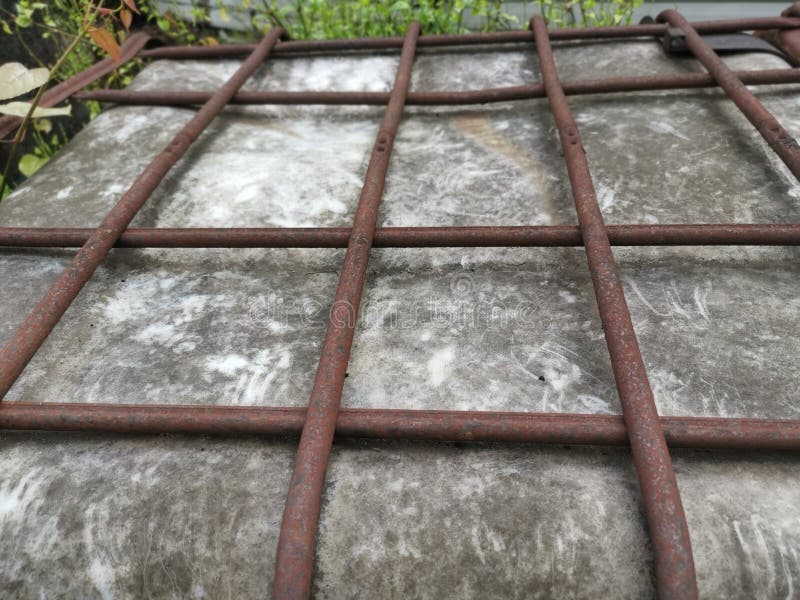 Old HDPE Tank with Rusty Metal Cage Frame Container Stock Image - Image ...